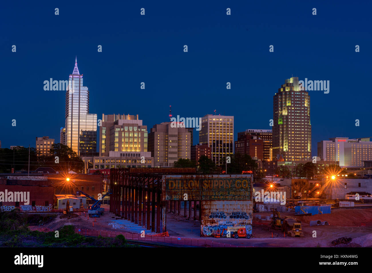 Skyline of Raleigh, NC during summer at dusk Stock Photo - Alamy