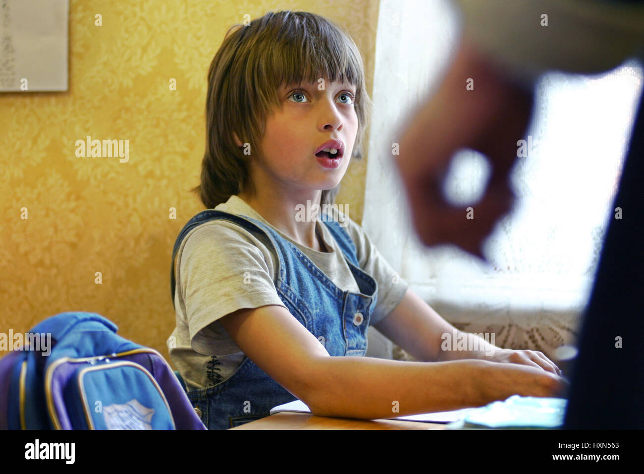 Podol village, Tver region, Russia - May 5, 2006: Junior schoolchildren ...