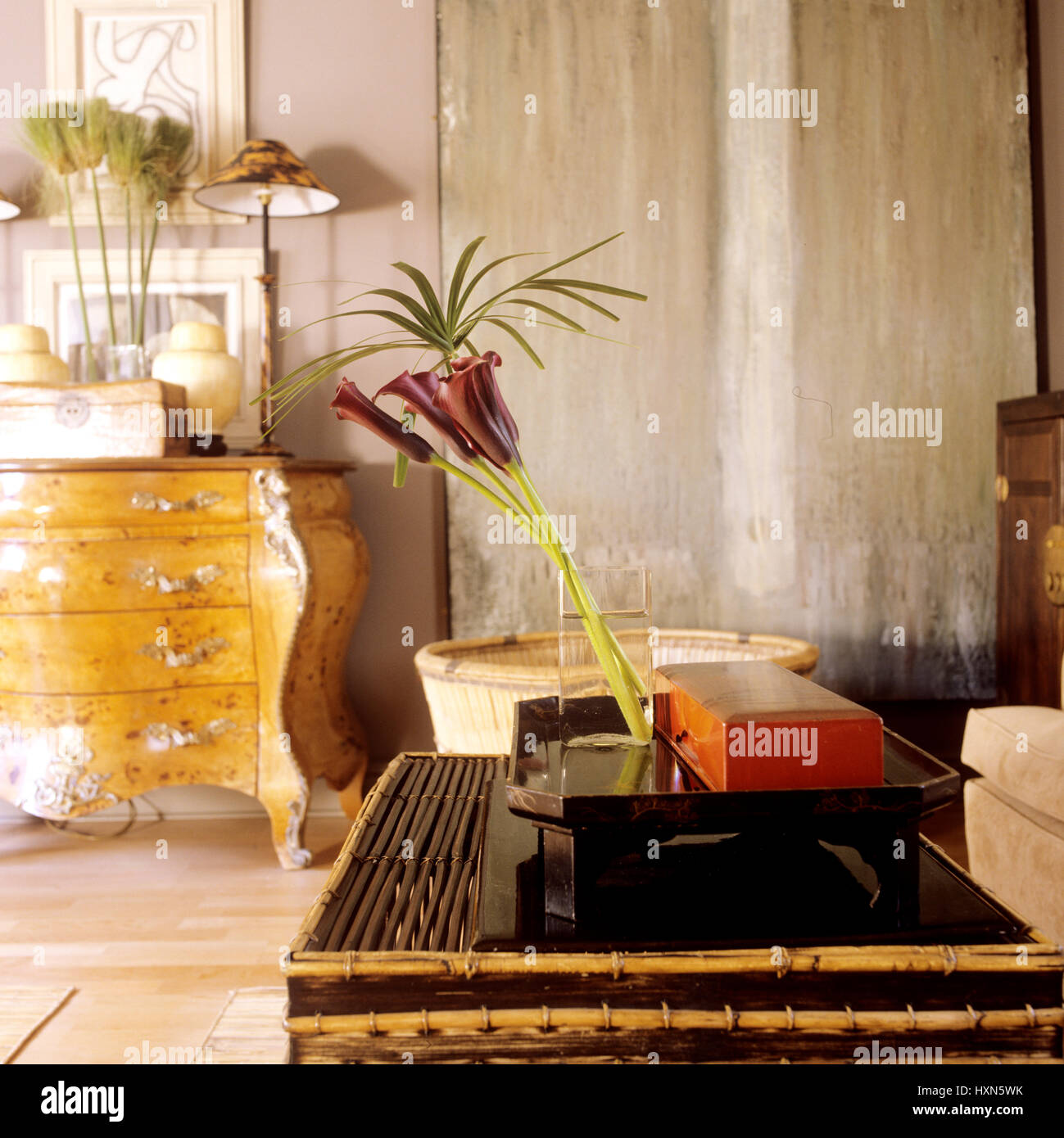 Flowers on coffee table Stock Photo - Alamy