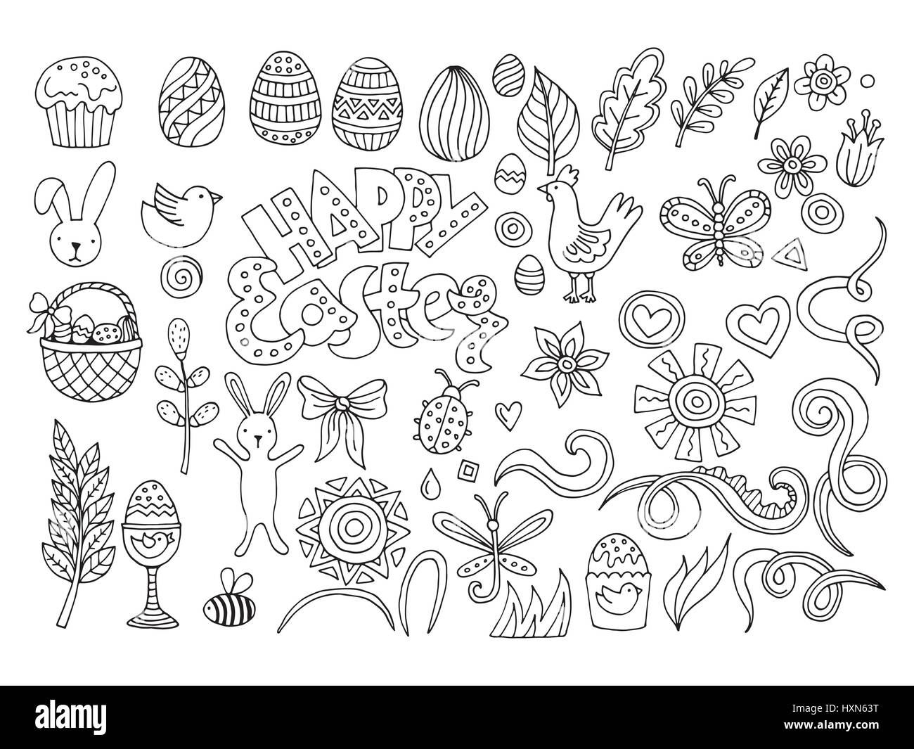 Easter hand drawn vector symbols and objects Stock Vector Image & Art ...