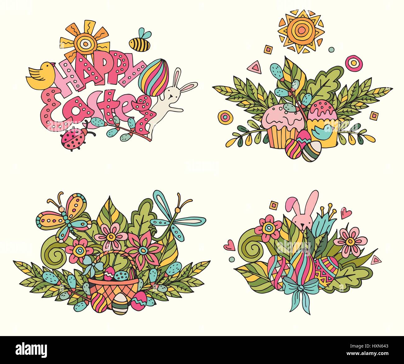 Easter hand drawn vector symbols and objects Stock Vector Image & Art ...