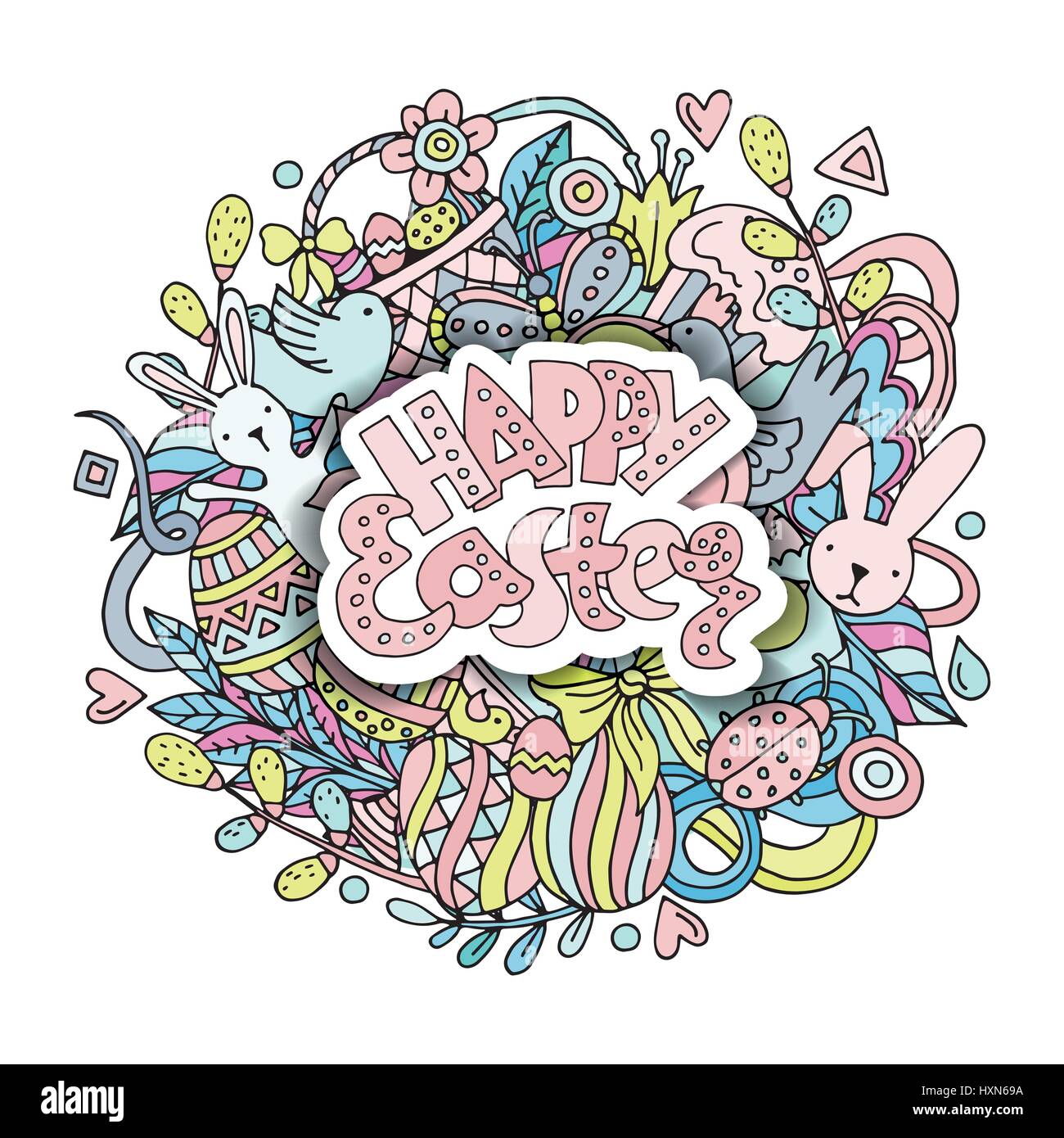 Cartoon vector hand drawn Doodle Happy Easter illustration Stock Vector ...