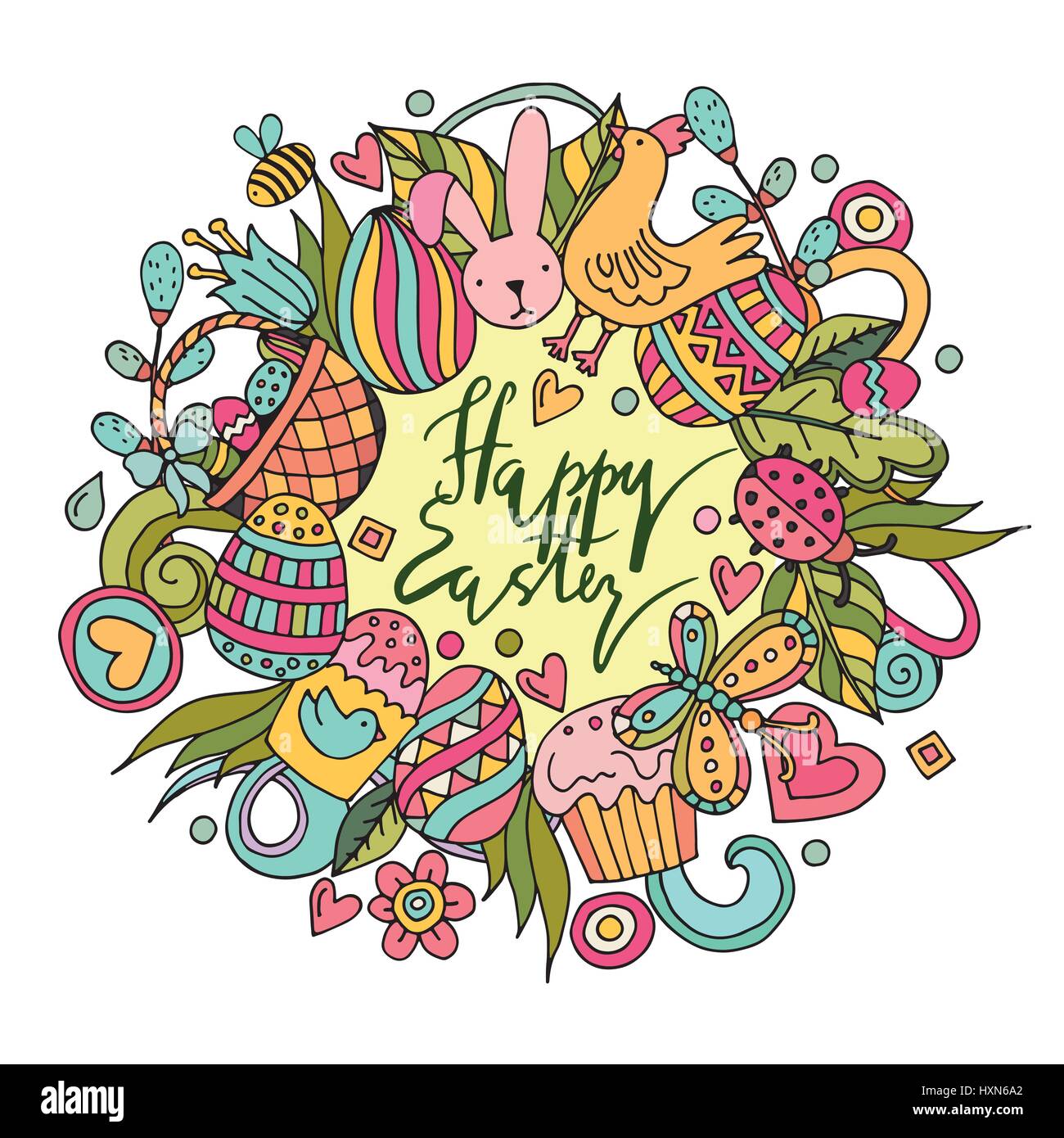 Cartoon vector hand drawn Doodle Happy Easter illustration Stock Vector ...