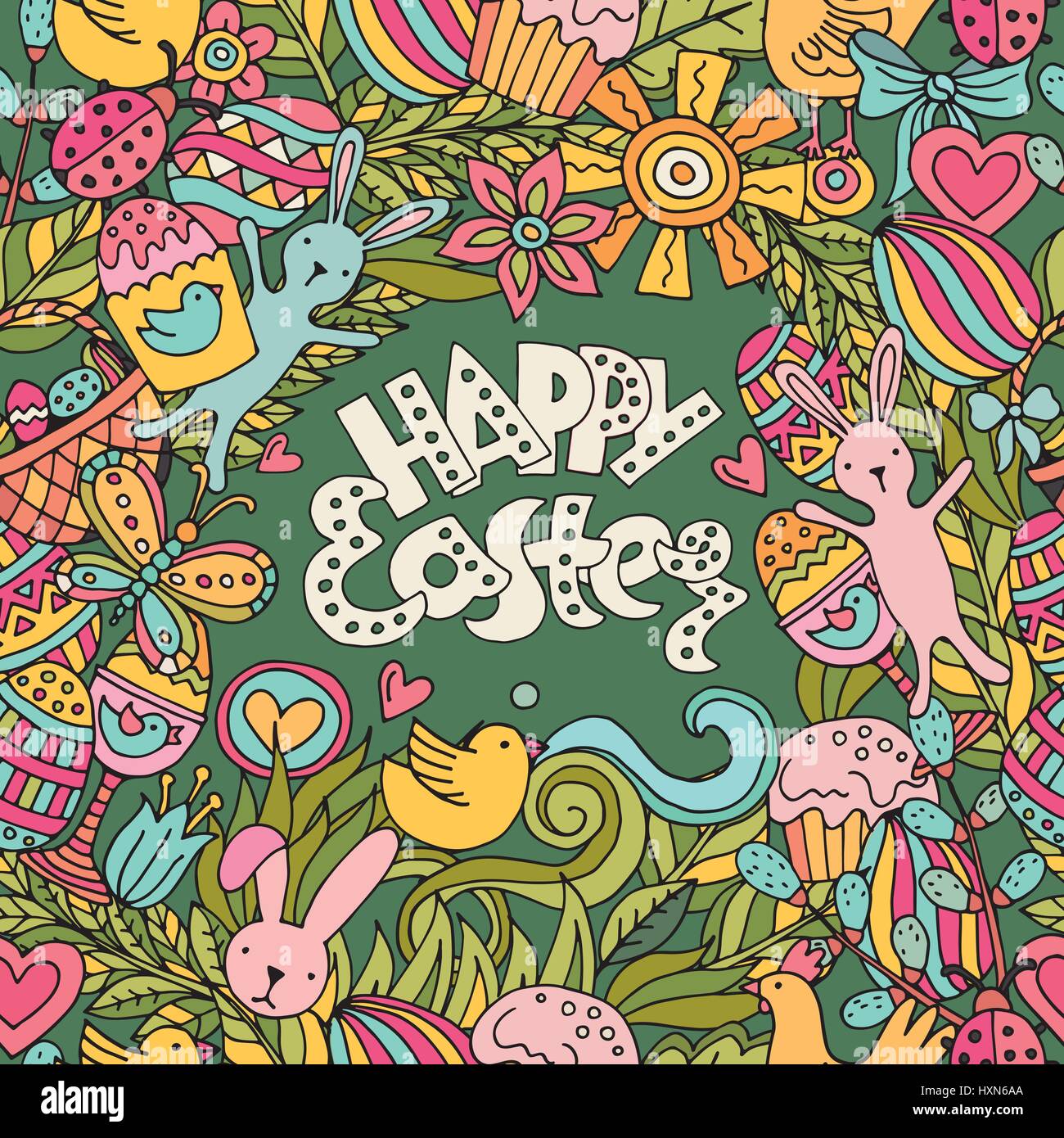 Cartoon vector hand drawn Doodle Happy Easter illustration Stock Vector ...