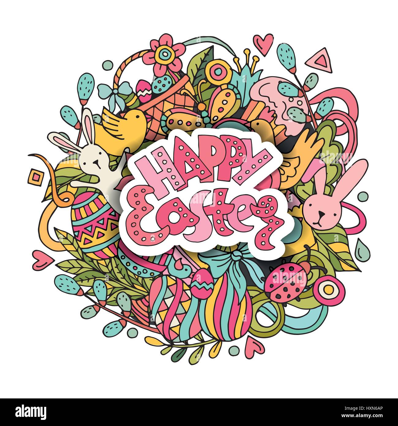 Cartoon vector hand drawn Doodle Happy Easter illustration Stock Vector ...
