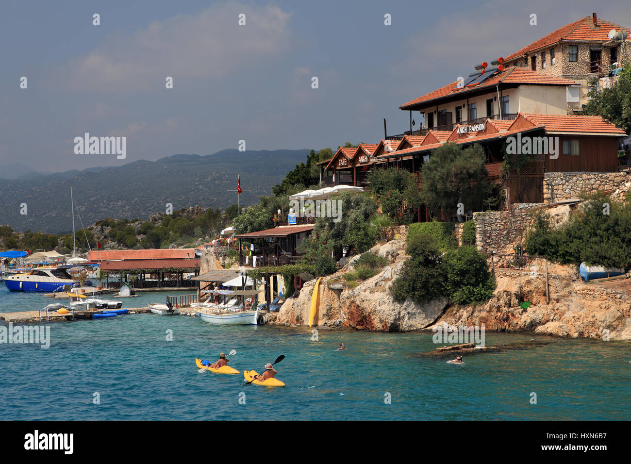Antalya, Turkey - August 28, 2014: Simena village on the Turkish island ...