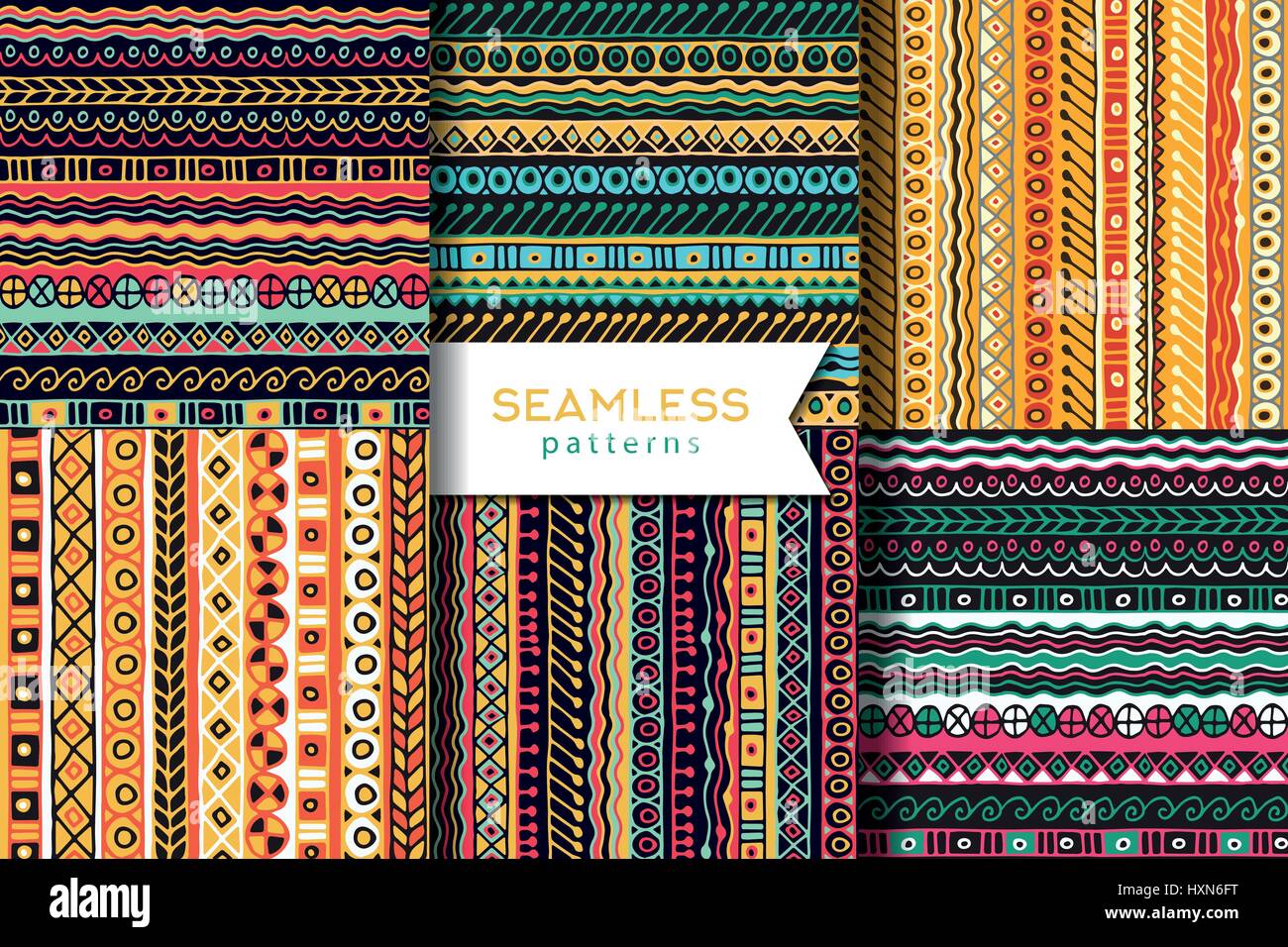 Vector set of seamless pattern. Boho style. Ethnic wallpaper. Tribal ...