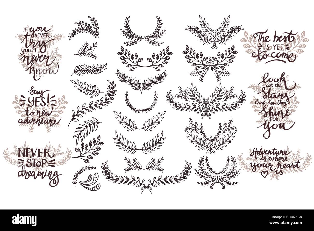 Vector set of design elements. Thematic phrases. Hand drawing Stock ...