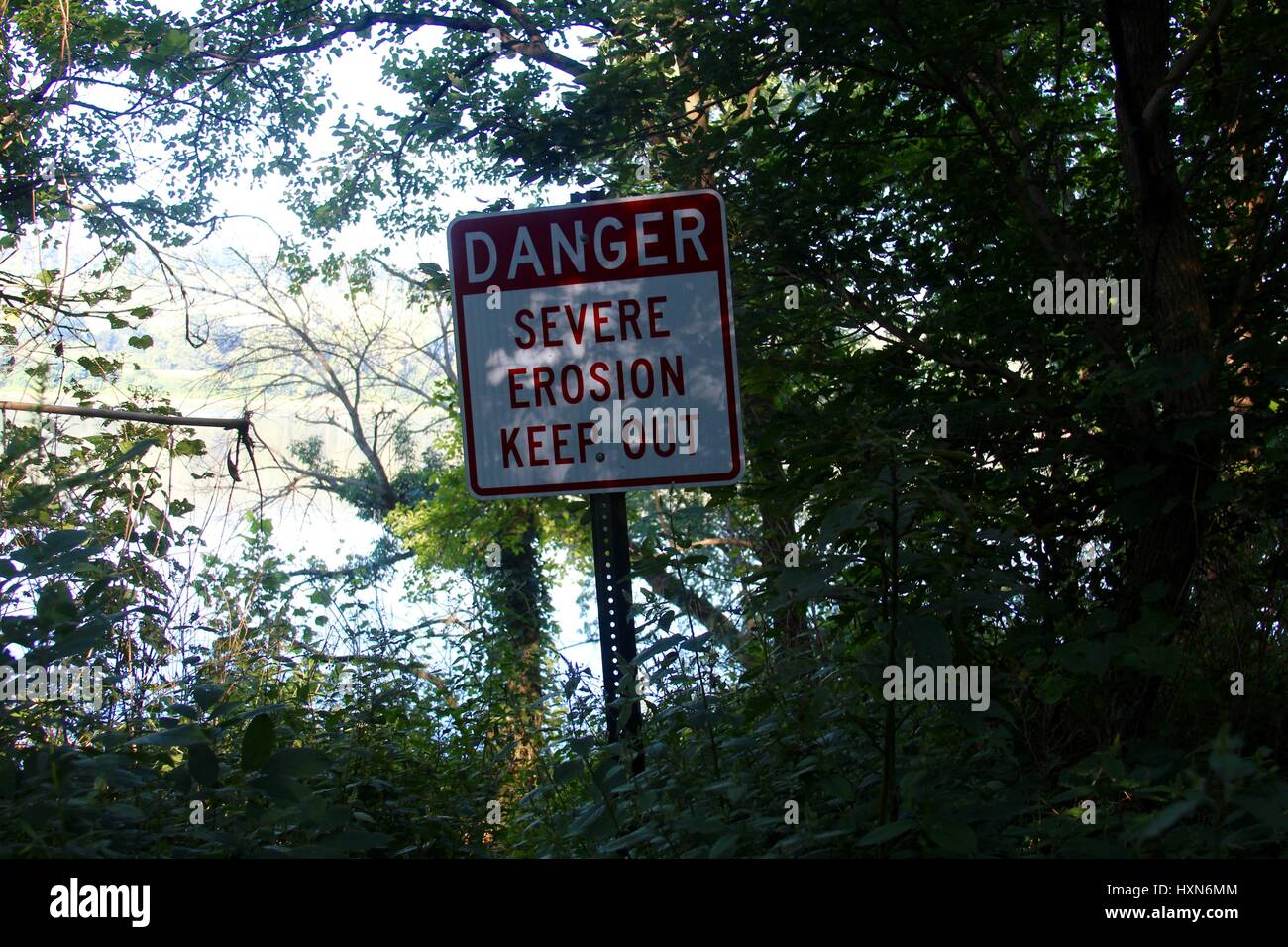 A danger sign in the forest Stock Photo - Alamy
