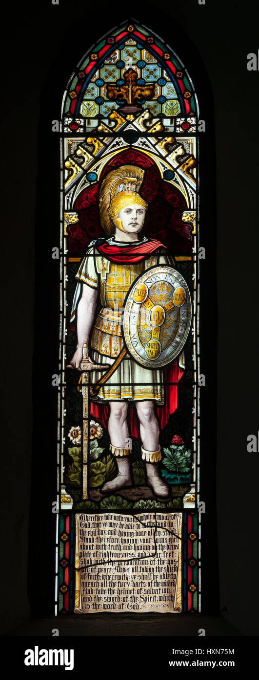 Stained glass window in St Mary`s Church, East Rudham, Norfolk, England ...