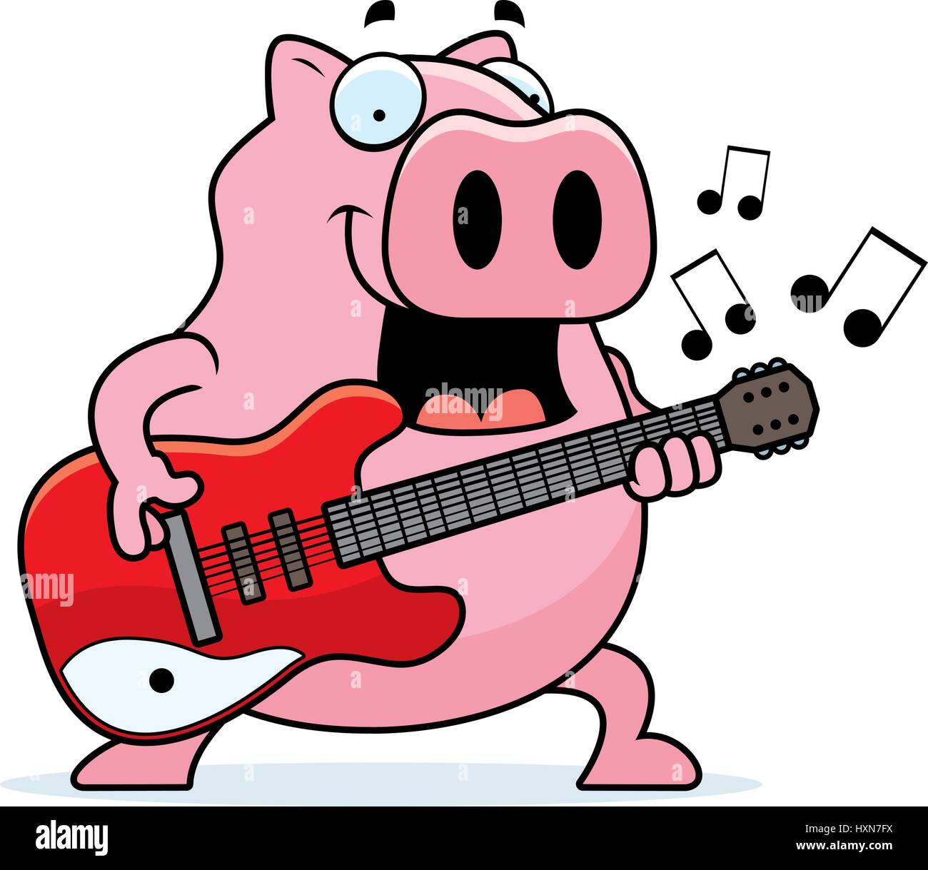 A cartoon illustration of a pig playing an electric guitar Stock Vector ...
