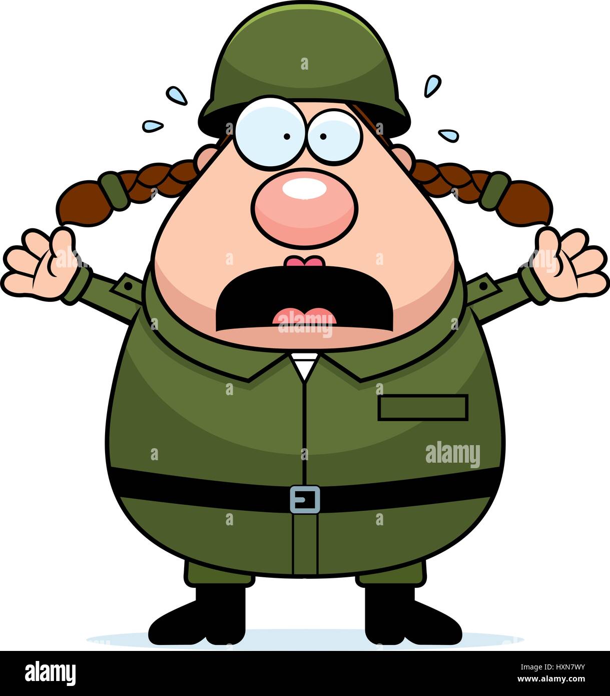 A cartoon illustration of a woman soldier looking scared Stock Vector ...