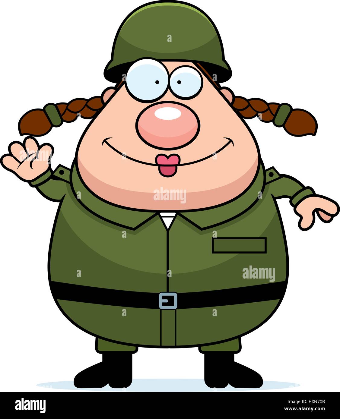 A cartoon illustration of a woman soldier waving Stock Vector Image ...