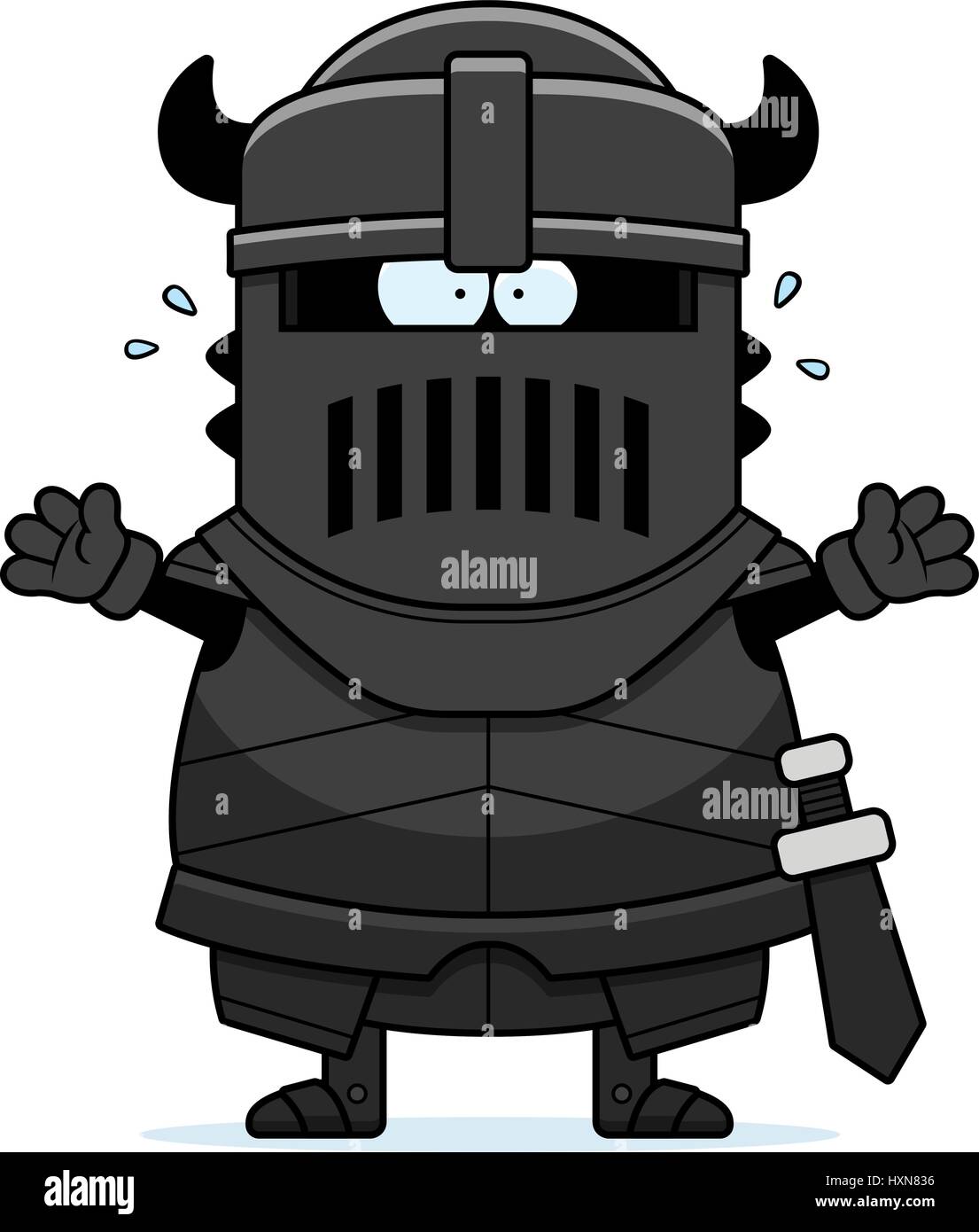 A cartoon illustration of the black knight looking scared Stock Vector ...
