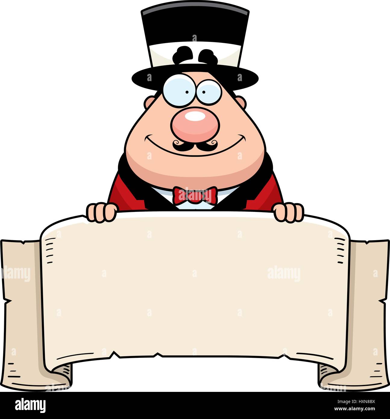 A cartoon illustration of a circus ringmaster with a banner Stock ...