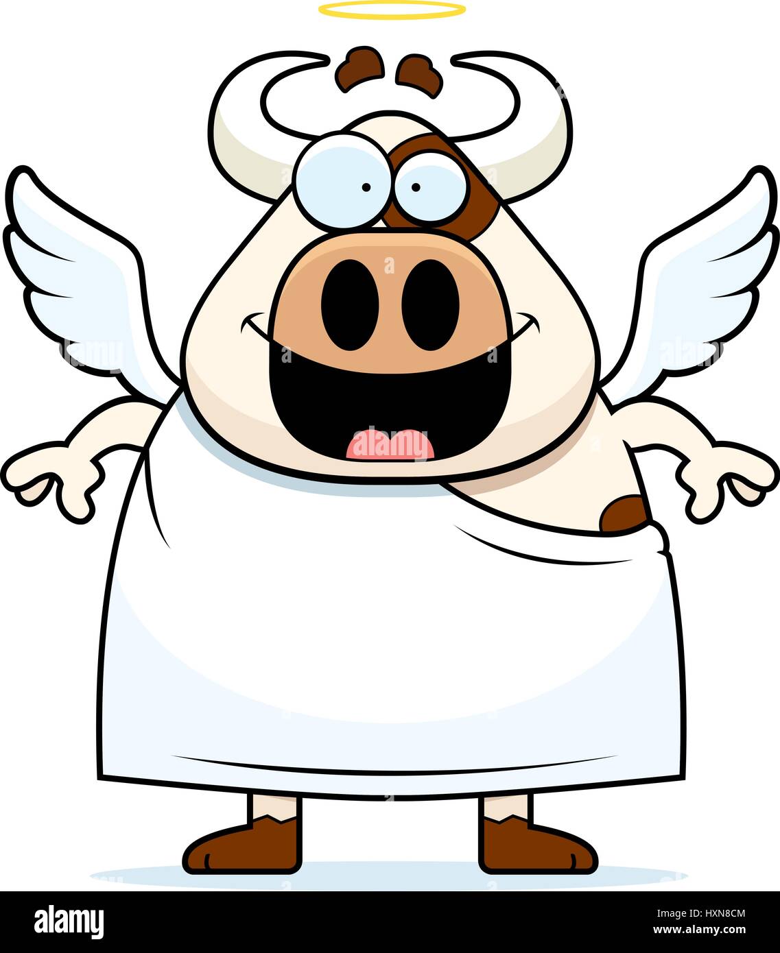 A cartoon illustration of a holy cow with angel wings and halo Stock ...