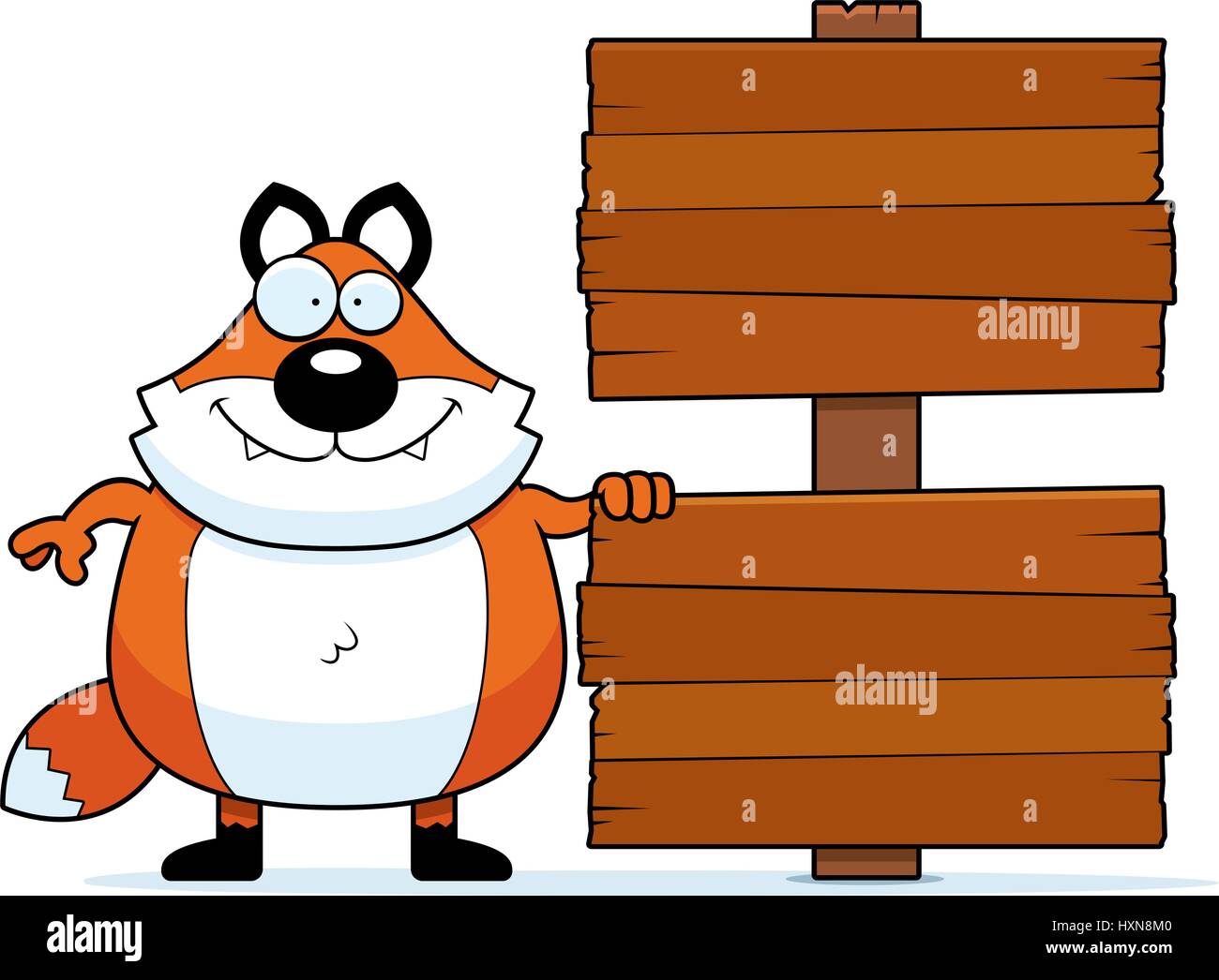 A cartoon illustration of a fox next to a wooden sign Stock Vector ...