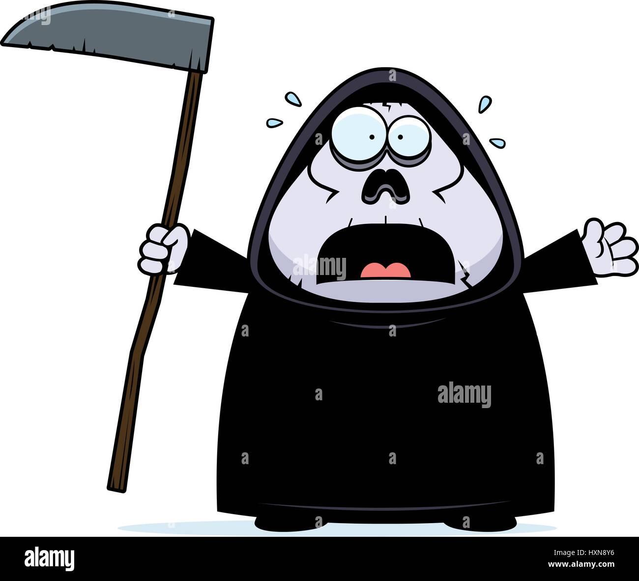 A cartoon illustration of a grim reaper looking scared Stock Vector ...