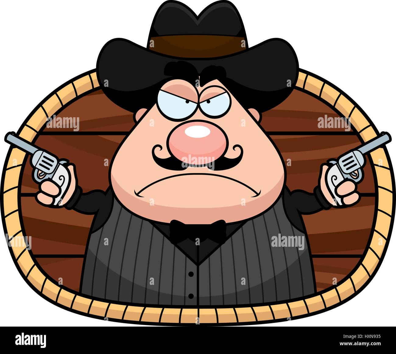 A cartoon illustration of a gunfighter on a wooden background Stock ...