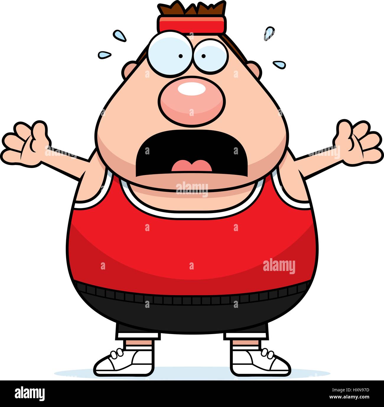 A cartoon illustration of an exercising man looking scared Stock Vector ...
