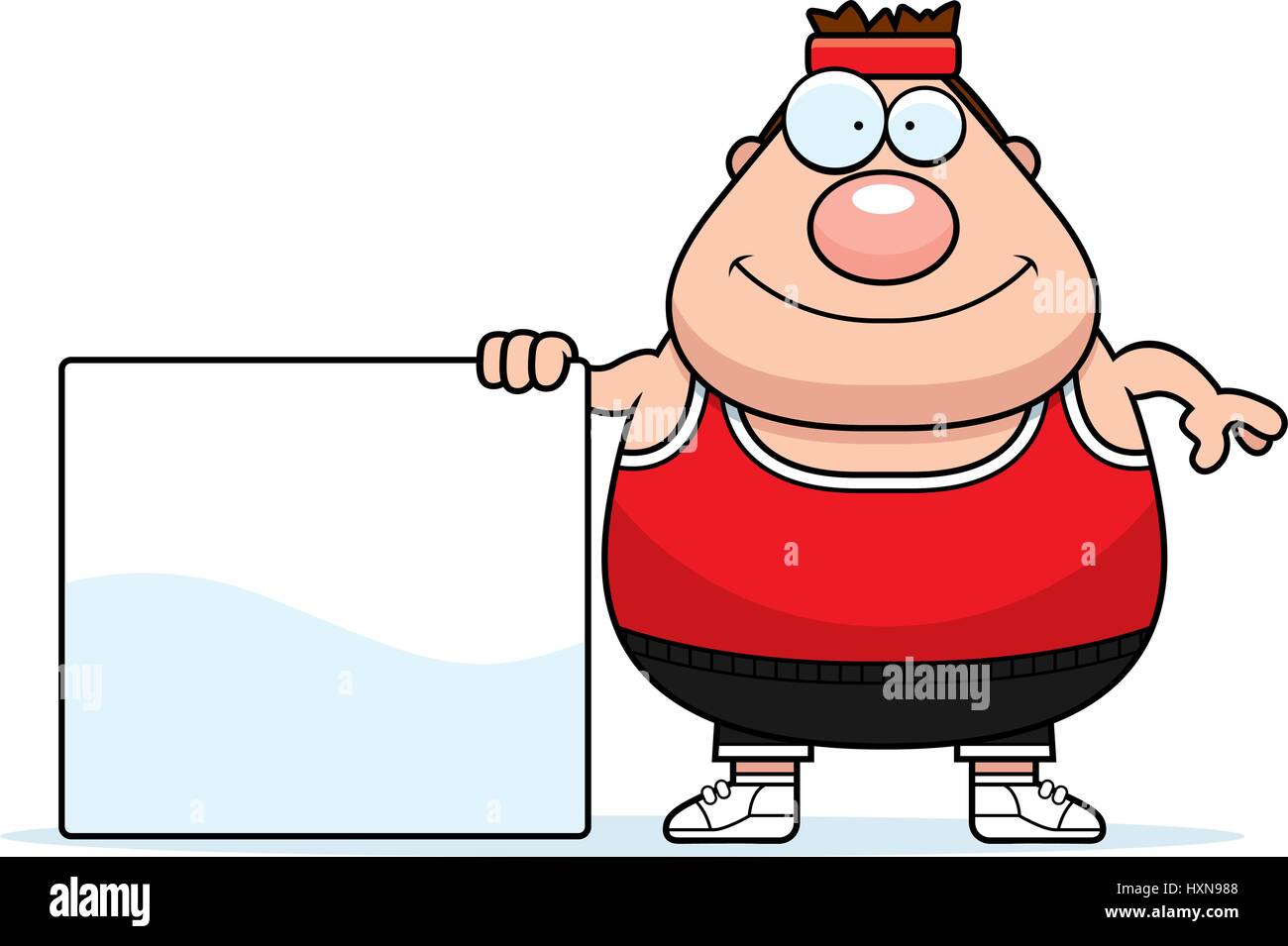A cartoon illustration of an exercising man with a sign Stock Vector ...