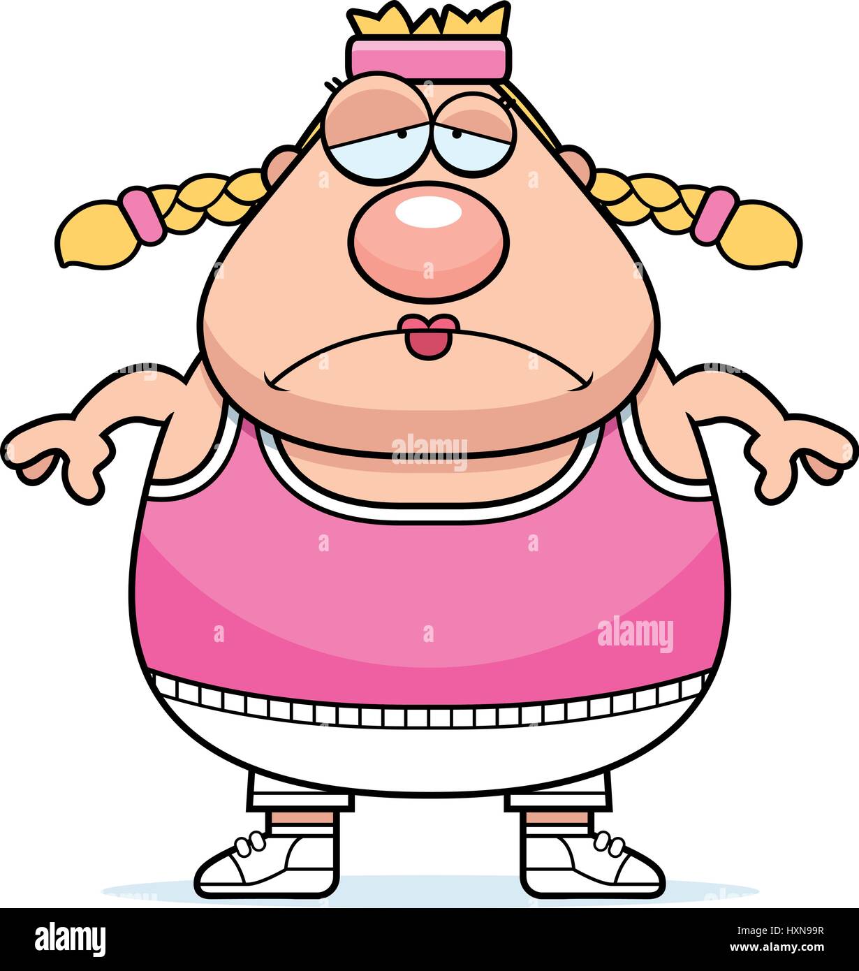 A cartoon illustration of an exercising woman looking sad Stock Vector ...