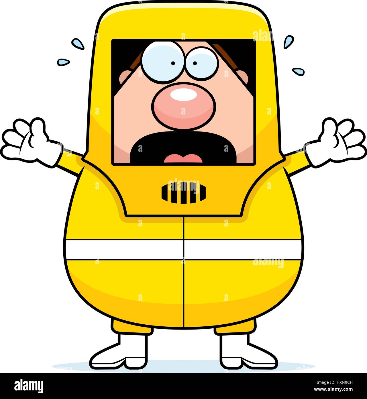 A cartoon illustration of a man in a hazmat suit looking scared Stock ...