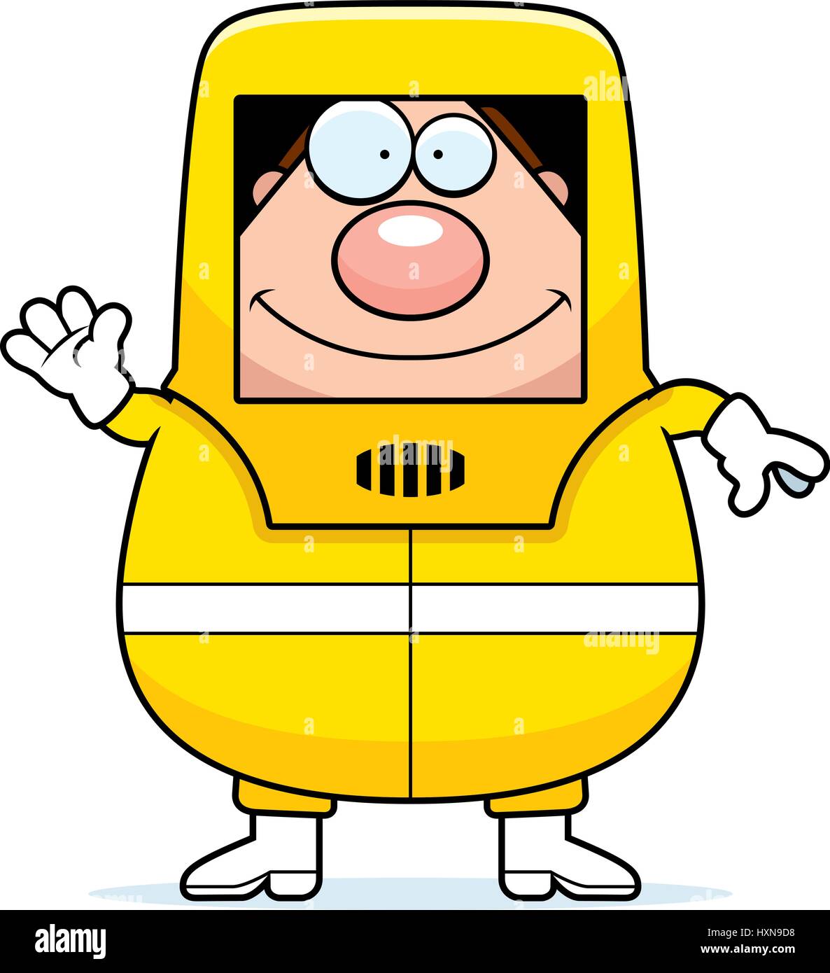 A cartoon illustration of a man in a hazmat suit waving Stock Vector ...
