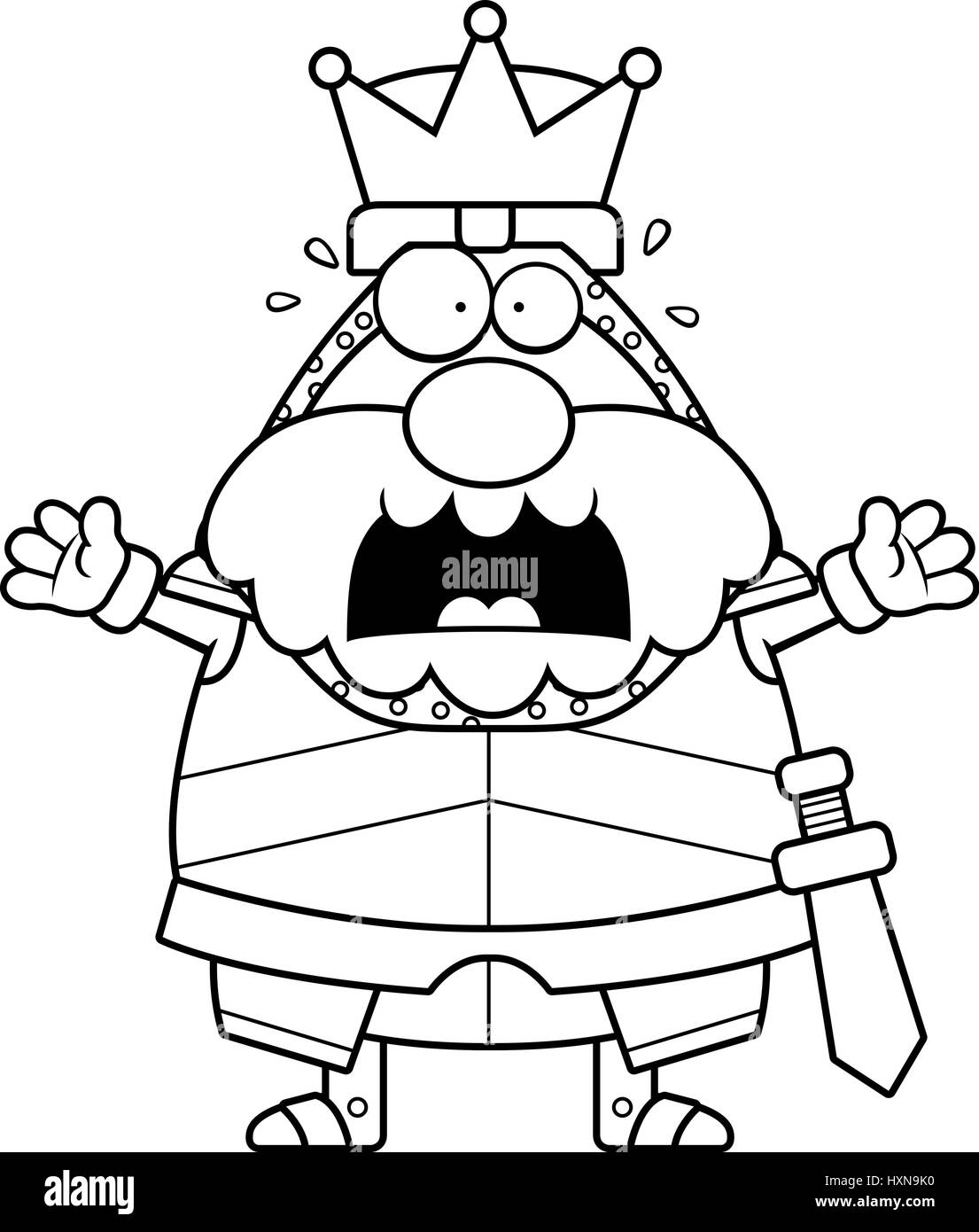 A cartoon illustration of a king in armor looking scared Stock Vector ...