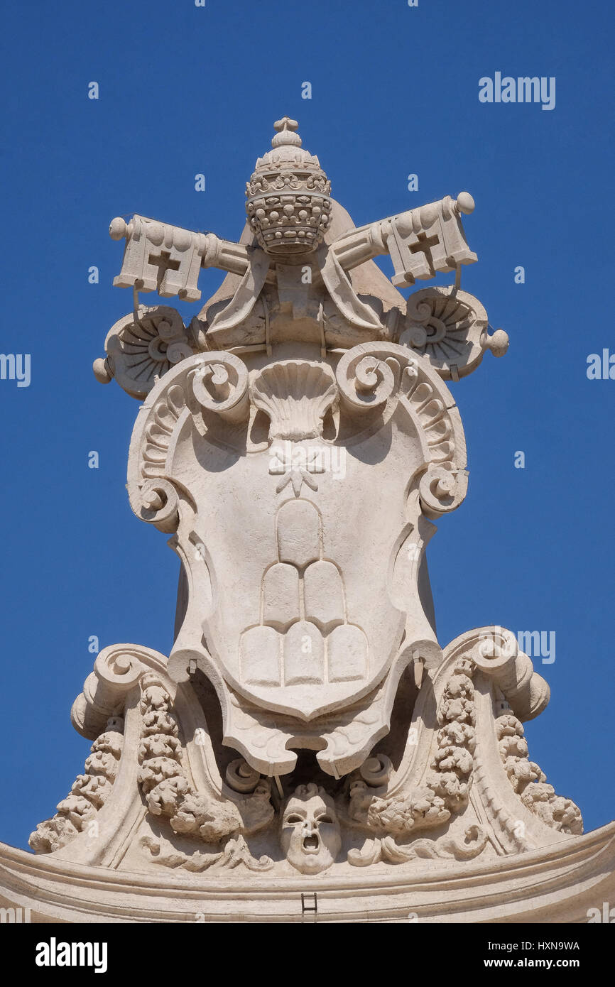 Alexander VII Coat of Arms, fragment of colonnade of St. Peters ...