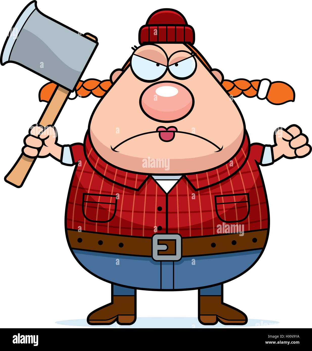 A cartoon illustration of a woman lumberjack looking angry Stock Vector ...