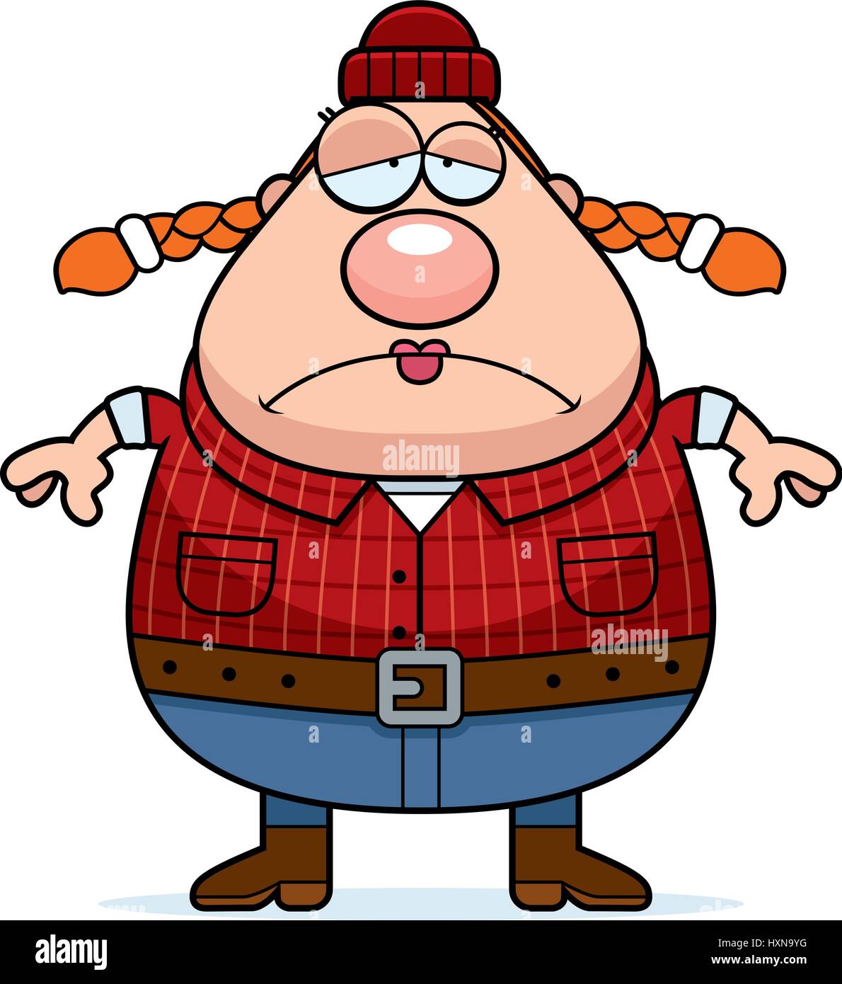 A cartoon illustration of a woman lumberjack looking sad Stock Vector ...