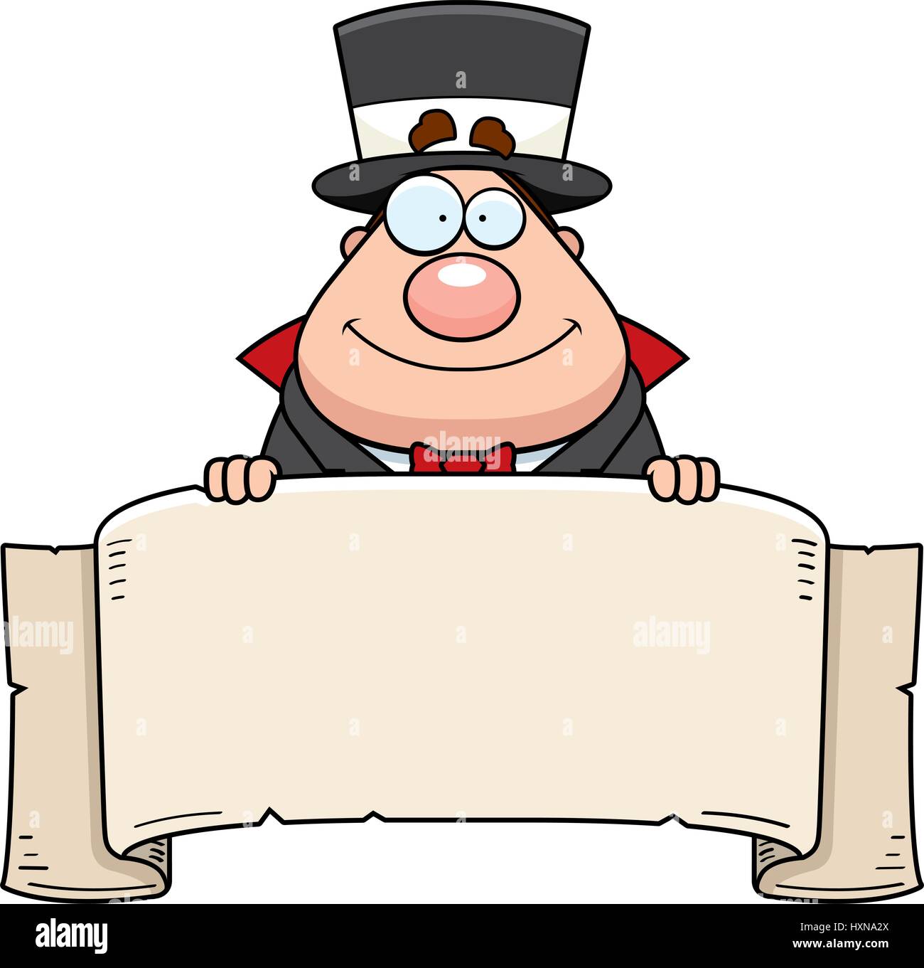 A cartoon illustration of a magician with a banner sign Stock Vector ...