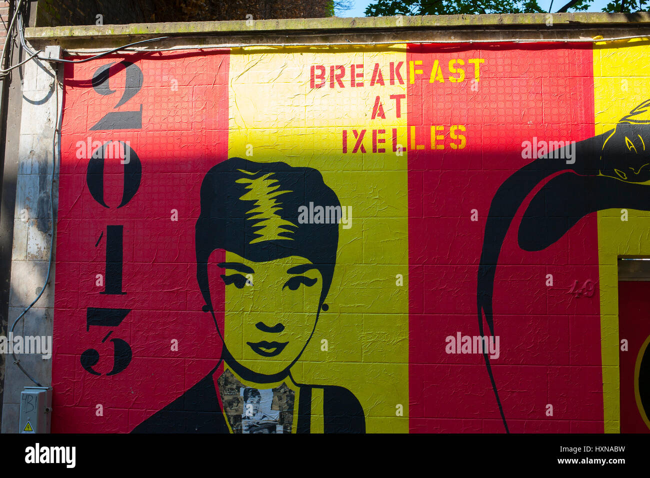 Audrey Hepburn mural "Breakfast at Ixelles" on the street where she was ...