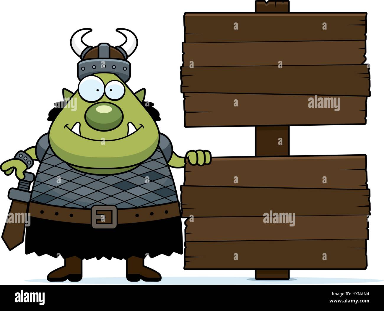 A cartoon illustration of an orc with a wooden sign Stock Vector Image ...