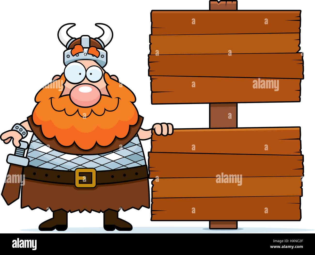 A cartoon illustration of a Viking with a wooden sign Stock Vector ...