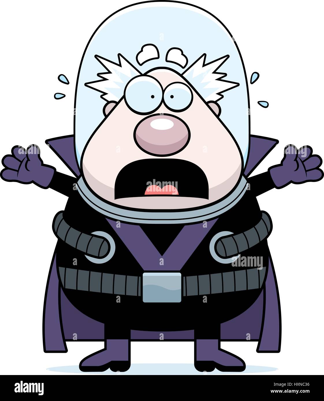 A cartoon illustration of a supervillain looking scared Stock Vector ...