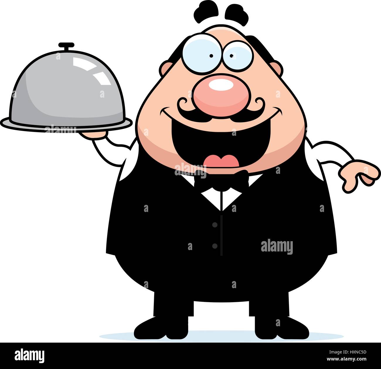 A cartoon illustration of a waiter with a serving tray Stock Vector ...