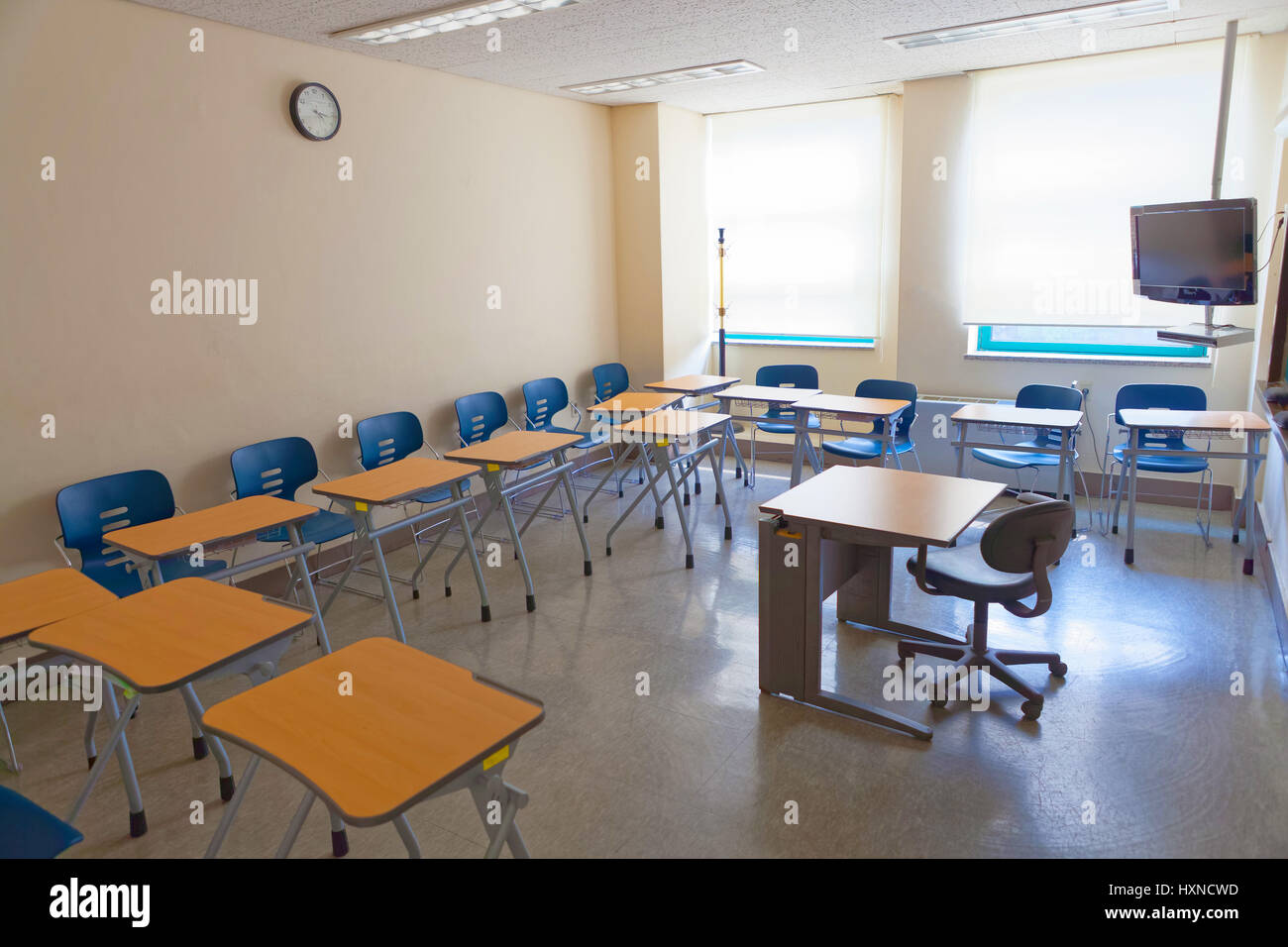 Empty classroom in a modern school fully equipped for high standard ...
