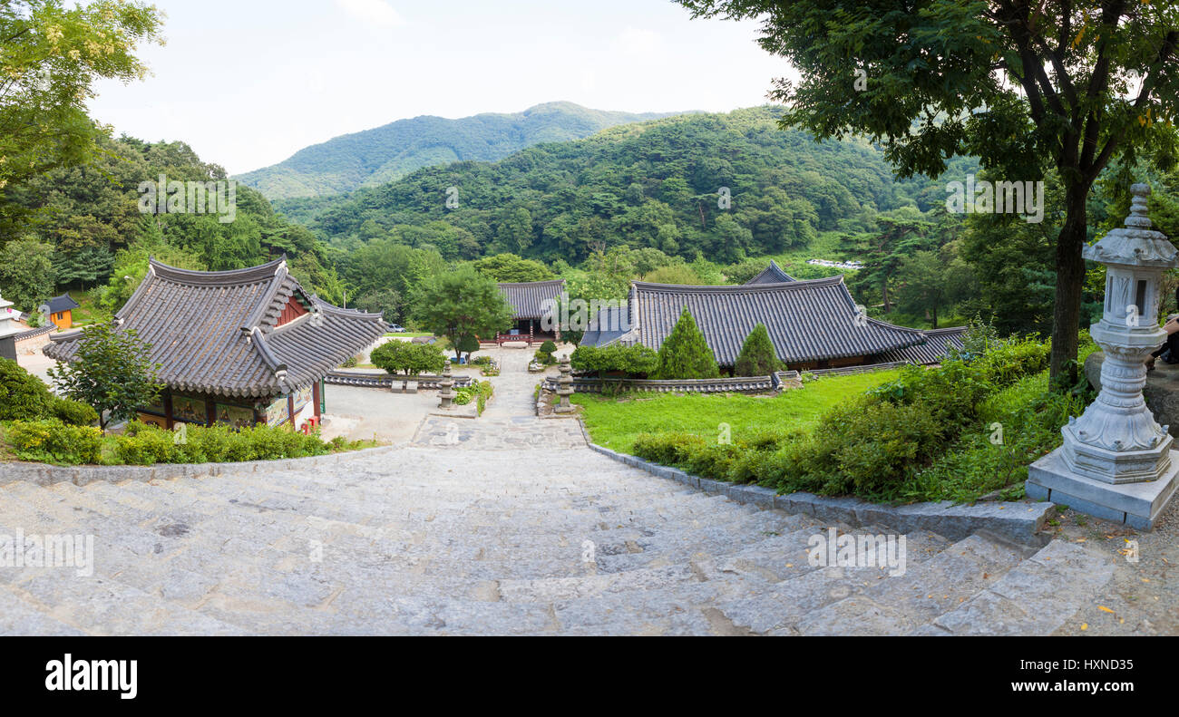 Beautiful view on buddhist monastery and mountains near it somewhere in ...