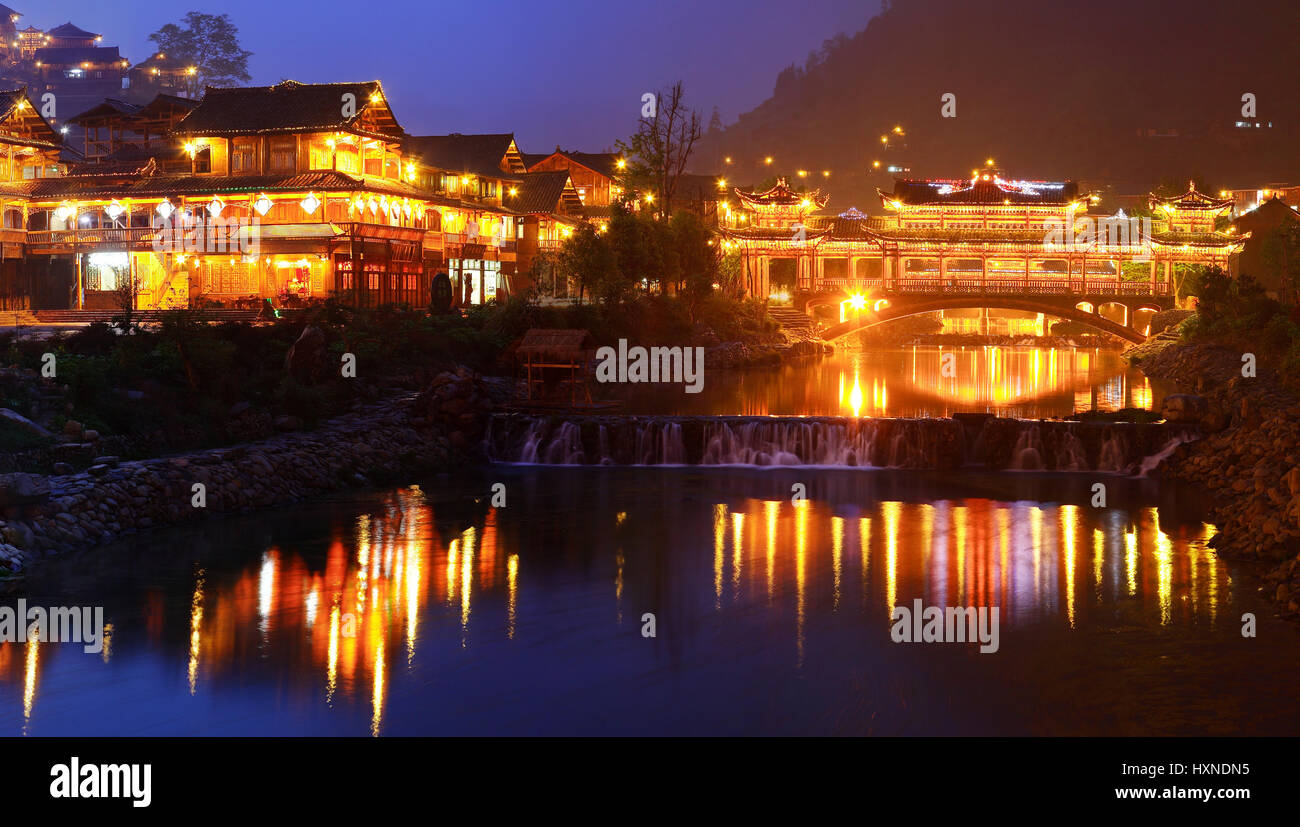 GUIZHOU PROVINCE, CHINA - APRIL 18: Xijiang miao village, the largest ...