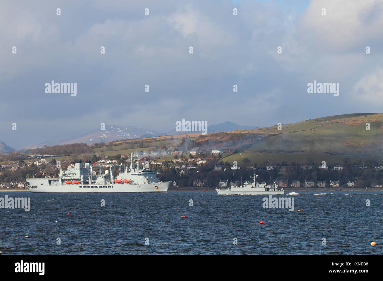 RFA Fort Victoria (A387) of the Royal Fleet Auxiliary, and HMS Bangor ...
