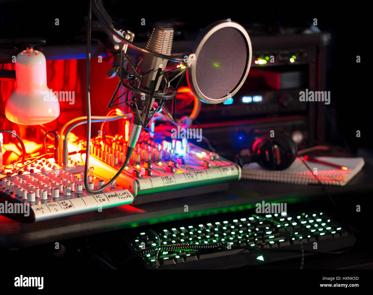 Editing Station Mixers Keyboards Microphone Tech Stock Photo - Alamy