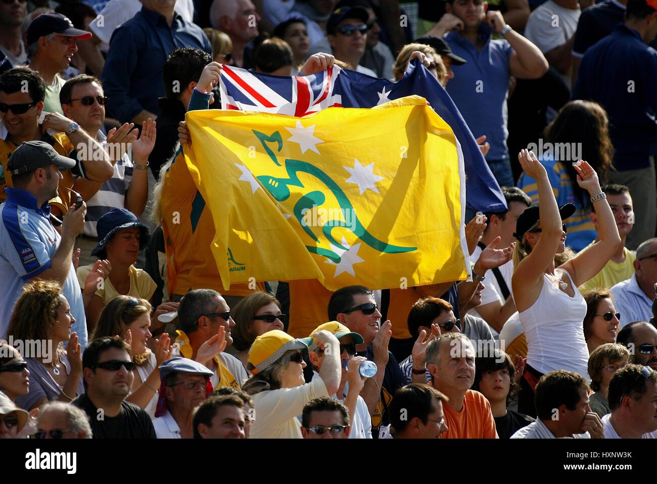 AUSTRALIAN FANS WAVE FLAGS RUGBY WORLD CUP FRANCE 2007 STADE DE LA ...
