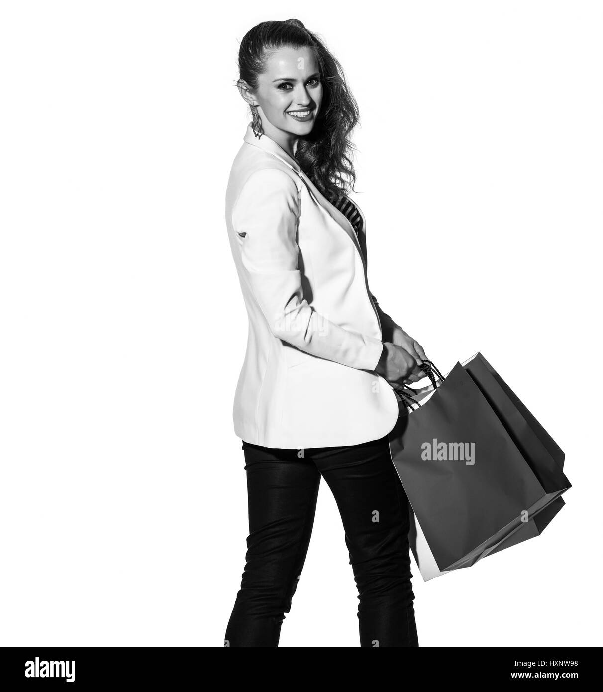 Shopping. The French way. Full length portrait of happy young woman ...