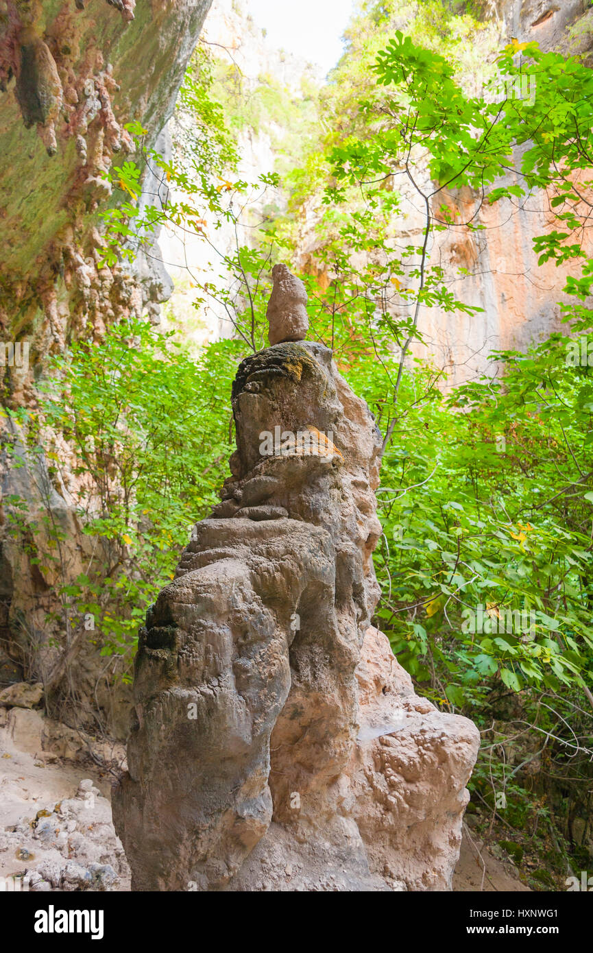 Big stalagmite at the bottom of the Garganta Verde, place called Ermita ...