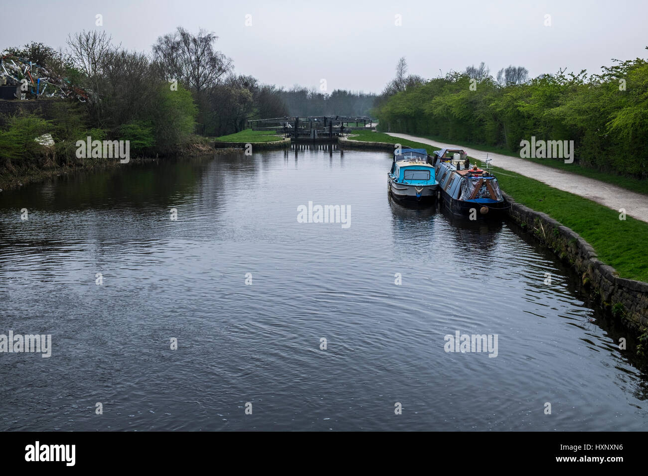 Wigan flight of 14 locks Stock Photo - Alamy