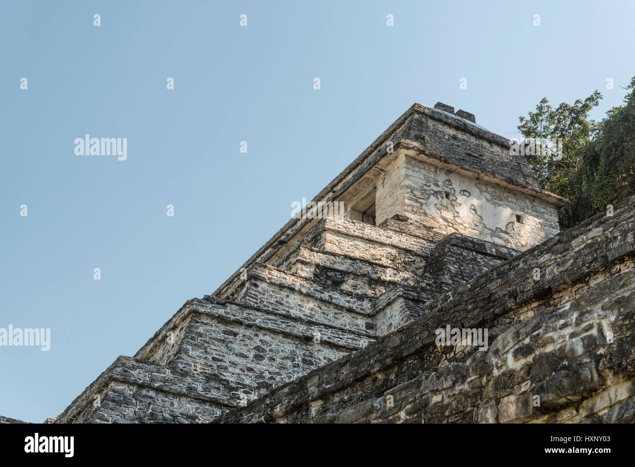A sideview of the Temple of Inscriptions at the Mayan site of Palenque ...