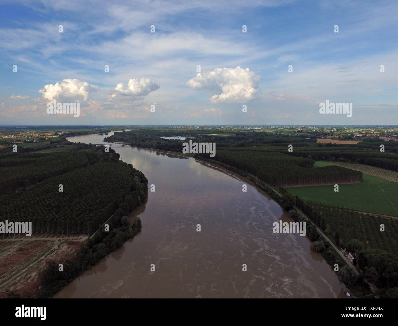 Aerial view of Po River, Padana Plain, Reggio Emiliaaerial view, Emilia ...