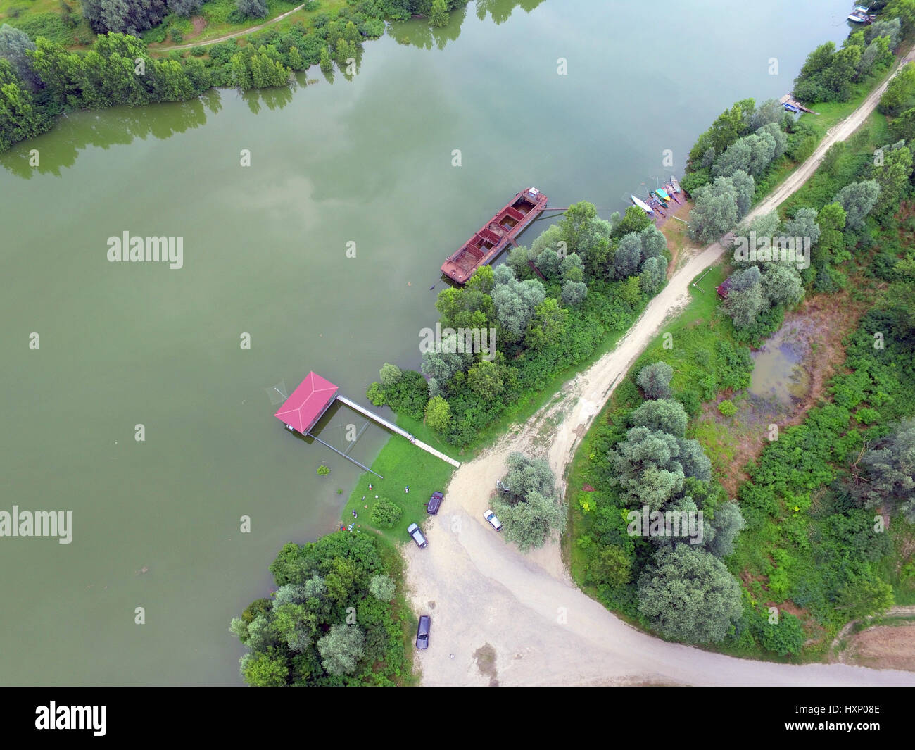 Aerial view of Po River, Padana Plain, Reggio Emiliaaerial view, Emilia ...